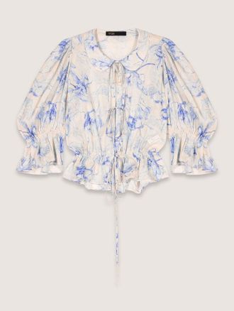 Maje Bedrucktes Top - Imprime Fleur Bleue Fond Ecru - Maje