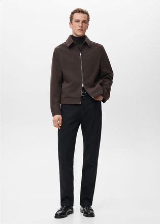 Mango Veste en mélange de laine à zip chocolat - Homme - XXL - MANGO MAN