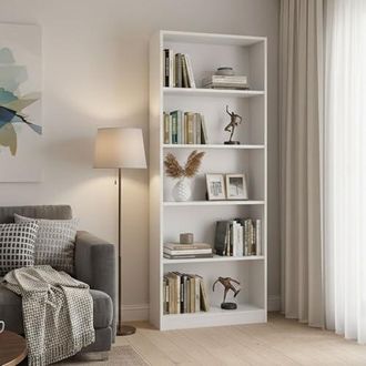 Dmora Boston B&uuml;cherregal, linear mit 4 Ebenen, f&uuml;r B&uuml;ro oder Schlafzimmer, modernes B&uuml;cherregal, 80 x 28 x 201 cm, Wei&szlig;