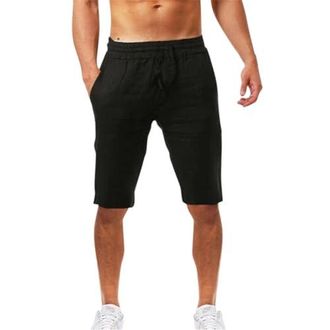 Generic Short baggy en coton et lin pour homme 2026 &agrave; la mode d&eacute;contract&eacute; d&eacute;t&eacute; en coton solide et respirant pour homme, Noir, 3XL