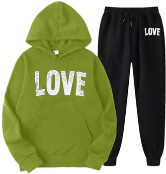 Generic 2026 Ensemble de pantalons pour femmes pour la Saint-Valentin 2026 - Tenues deux pi&egrave;ces imprim&eacute;es - Ensemble assorti &agrave; manches longues - Sweat &agrave; capuc