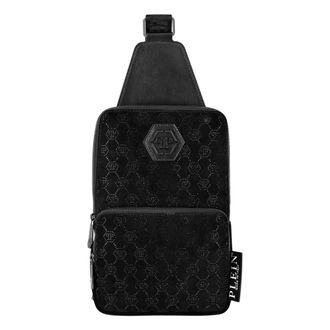 Philipp Plein Homme, Sacs, Noir, Taille: ONE Size Sac Bandouli&egrave;re Monogramme Strass en Cuir