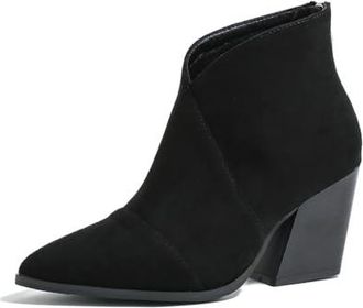 Generic Bottes dautomne pour Femmes À Bout Pointu Et Talons Épais en Daim Synthétique Bottines Ville avec Fermeture Éclair À Larrière,Noir,38 EU