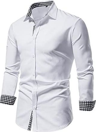 ORANDESIGNE Homme Chemise Coutures &agrave; Carreaux Chemises Homme D&eacute;contract&eacute;es Manches Longues Boutonn&eacute; Slim Fit Business Printemps Automne Casual Respirant Cr&eacute;atif S