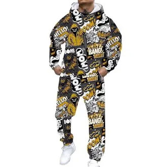 Generic Surv&ecirc;tement &agrave; capuche imprim&eacute; complet 2026 d&eacute;contract&eacute; avec pantalon de jogging pour un usage quotidien et, jaune, 3XL