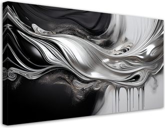 Feeby Bild auf Leinwand - Wandbilder Wohnzimmer Aesthetic - Schwarz & Silber 3D-Abstraktion - 80x40 1tlg - Schlafzimmer Wandekoration - Bilder Zimmer - Livi