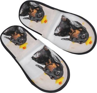 Generic Chaud Pantoufles &agrave; Hiver Teckel assis dans une baignoire Chausson Maison Unisex Chaussons Femme pour Ext&eacute;rieur Femme Homme M