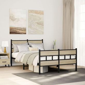 vidaXL Cadre de lit en m&eacute;tal sans matelas ch&ecirc;ne sonoma 120x190 cm Vidaxl