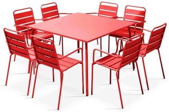 Oviala Ensemble table de jardin carr&eacute;e et 8 fauteuils en m&eacute;tal rouge - Palavas