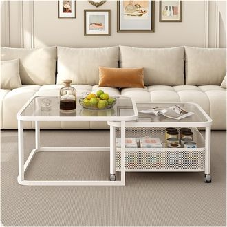 Generic Beistelltisch, Beistelltisch for Büro, Wohnzimmer, Schlafzimmer, Kleiner, schmaler Raum, Sofatisch mit Metallbeinen, Schwarz + Weiß(White no Light(60+