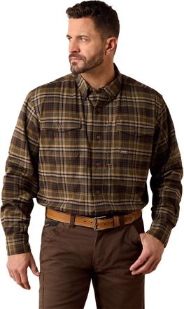 Ariat Mens Rebar Flannel DuraStretch Work Shirt Long Sleeve in Earth Cotton, Size 2X-Large, by Ariat