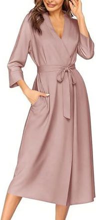 Ekouaer Peignoir pour Femme Long Bride Doux Tricoter Maternit&eacute; V&ecirc;tements de Nuit Rose XL