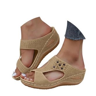 Generic Sandales orthop&eacute;diques compens&eacute;es pour femme - Sandales larges pour femme - Sandales et sandales compens&eacute;es &agrave; bout ouvert pour femme, C kaki., 35.5 EU