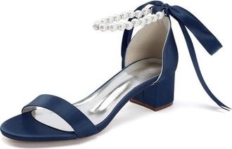 Generic Chaussures De Mariage Femmes Bout Ouvert Talons Sandales Satin&eacute;e Mari&eacute;e Talons Bas Dress F&ecirc;te Hauts Talons4.5Cm,Dark Blue,36 EU