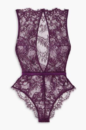 Coco de Mer Lunaria r&uuml;ckenfreier Body aus Spitze mit Satinbes&auml;tzen - Lila - S