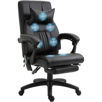 Vinsetto Homcom - Fauteuil de bureau manager massant hauteur r&eacute;glable dossier inclinable repose-pied + appui-t&ecirc;te 68 x 79 x 104-112 cm noir