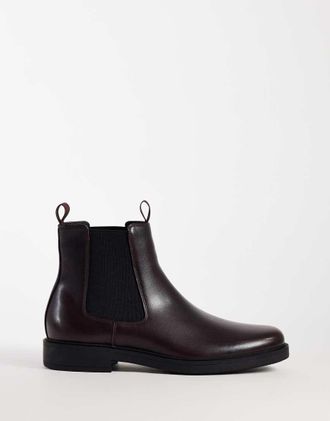Asos Chelsea-Stiefel mit doppelten Zuglaschen in Burgunderrot