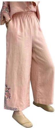 Generic Pantalon Femme Taille Elastique Printemps &Eacute;t&eacute; Style Ethnique Brod&eacute; Coton Et Lin Pantalons D&eacute;contract&eacute;s Pantalon R&eacute;tro Large Grande Taille Femmes