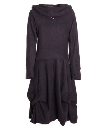 vishes warmes Fleece Kleid mit Daumenl&ouml;chern und verstellbarem Schalkragen - Alternative Bekleidung schwarz 52