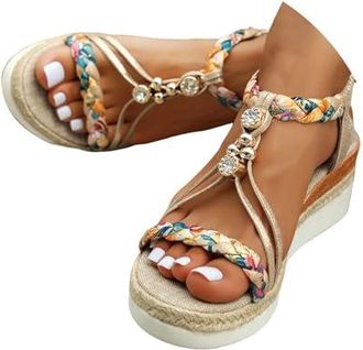 Generic Sandales compens&eacute;es boh&egrave;me pour femme 2026, soutien de la vo&ucirc;te plantaire, sandales larges confortables, plateforme de marche &agrave; bout ouvert et sangle 