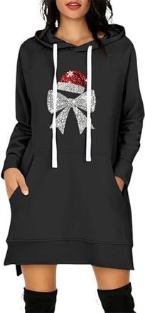 Generic Pull de Noël pour femme - Longue fermeture éclair - Polaire - Imprimé de Noël - Hiver - Automne et à manches longues - Robe à capuche - Couleur : swea