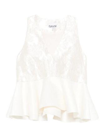 Ganni Cloque Top aus Satin mit Sch&ouml;&szlig;chen - Wei&szlig;