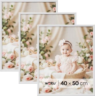 Woltu Bilderrahmen 40x50cm 3er Set Fotorahmen Holzrahmen mit Passepartout, zum vertikalen oder horizontalen Aufhängen/Aufstellen, Posterrahmen Collage Wandd