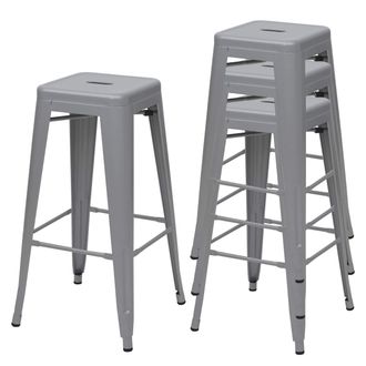 Mendler 4er-Set Barhocker HWC-A73, Barstuhl Tresenhocker, Metall Industriedesign stapelbar - grau