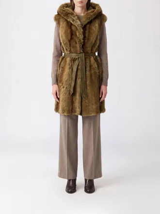 Pinko Gilet long Galearis en fausse fourrure avec capuche et ceinture