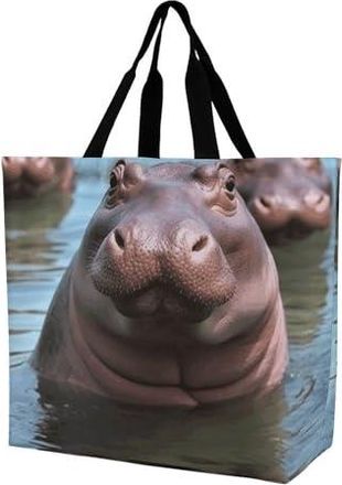 Generic Hippopotames Mignons Sac A Main Femme L&eacute;ger Tote Bag Imperm&eacute;able Sac Fourre-Tout Pour Travail Shopping Voyage