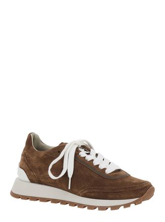 Brunello Cucinelli Womens Low Top Sneakers Brown Suede Trainers