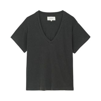 The Great. THE Great, Femme, Tops, Noir, Taille: 40 FR The Great Tee Shirt Slouchy V Neck - Noir D&eacute;lav&eacute;