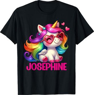 BDAZ Josephine Personalisierter Name Buntes Einhorn Damen Mädchen T-Shirt