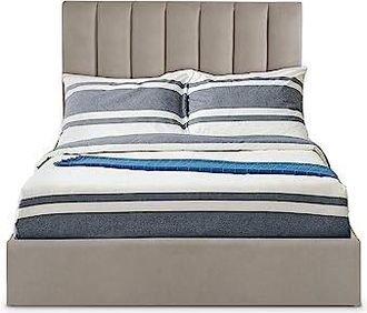 Menzzo Songe Bett mit Stauraum + Lattenrost, Samtbezug Taupe 140cm