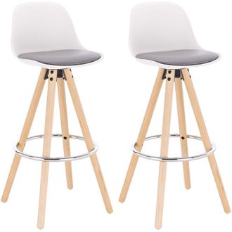 Woltu Woltu - Lot de 2 Tabourets de bar en similicuir, Tabouret de cuisine avec dossier et repose-pied, Pieds en bois massif, Gris + Blanc