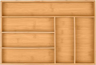 Relaxdays Besteckkasten, 6 Fächer, Bambus, Schubladenkasten klein, Besteck & Küchenutensilien, HBT: 5x44,5x30 cm, natur