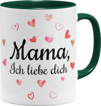OM3 Liebevolle Kaffee-Tasse mit Spruch - Mama ich liebe dich - Keramik Becher - 325ml - Beidseitig Bedruckt - Gr&uuml;n