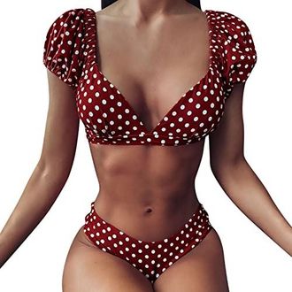 Generic Ensemble de bikini pour femme - Maillot de bain triangle push-up - Dos nu - Taille haute - Col en V - Contr&ocirc;le du ventre - Vacances, Rouge, M