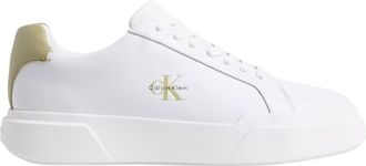 Calvin Klein Herren Chunky Cupsole Laceup LTH Ym0Ym01344 Low Top, White (Bright White/Sage Green), 45 EU