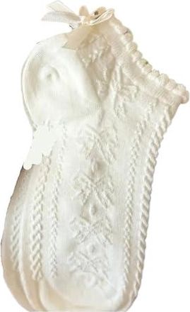 Generico Lot de 3 paires de chaussettes &agrave; noeud en dentelle, chaussettes d&eacute;t&eacute; fines &agrave; coupe basse pour femme, blanc, Taille Unique