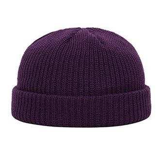 Generic Casquette de baseball Bandeau Garder Chapeau Laine Hiver Chaud Ourlet Mode Casual Unisexe Chapeau Ski Bonnet Tricot&eacute; Casquettes Structu Chapeau, viole