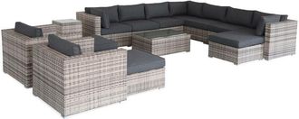 Sweeek Salon de jardin en r&eacute;sine tress&eacute;e XXL - Tripoli - Coussins - 12 &agrave; 14 places Nuances de gris / Gris