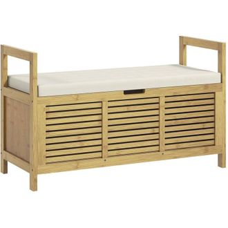 HOMCOM Schuhbank mit Sitzfläche, Bambus, Sitzbank mit Stauraum, Garderobenbank, Aufbewahrungsbank für Wohnzimmer, Flur, 100 x 40 x 60 cm, Natur - Homcom