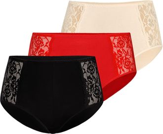Teyli Slip Damen 3er Pack Baumwolle - Bikinis & Taillenslips f&uuml;r Damen - Slip Baumwolle Frauen- Women Slips mit Spitze Verziert Schwarz-Rot-Beige 3XL
