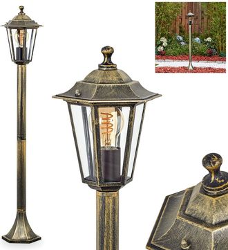 HOFSTEIN Außenwegeleuchte Loria, Wegeleuchte aus Metall/Glas in Gold-Braun/Klar, Außenleuchte in antikem Look, Höhe 99 cm, Gartenlampe, Gartenbeleuchtung IP44,