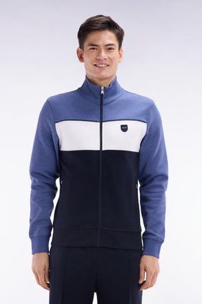 Eden Park Sweatshirt Zipp&eacute; En Coton Interlock Bleu Fonc&eacute; Coupe Droite