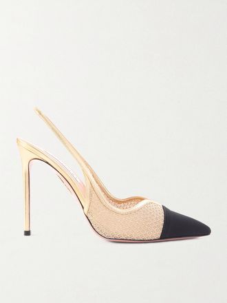 Aquazzura Escarpins &Agrave; Brides Arri&egrave;re En R&eacute;sille, Gros-grain Et Cuir Gia 105 - Dor&eacute;