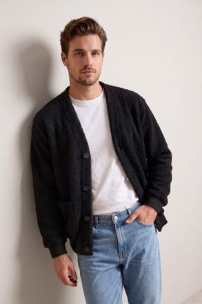 Trendyol Long Oversize Cardigan f&uuml;r Herren, einfarbig - Schwarz