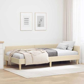vidaXL Cadre de lit dangle avec t&ecirc;te de lit Cr&egrave;me 90 x 190 cm tissu vidaXL