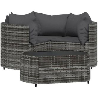 vidaXL 4-tlg. Garten-Lounge-Set mit Kissen Grau Poly Rattan Vidaxl
